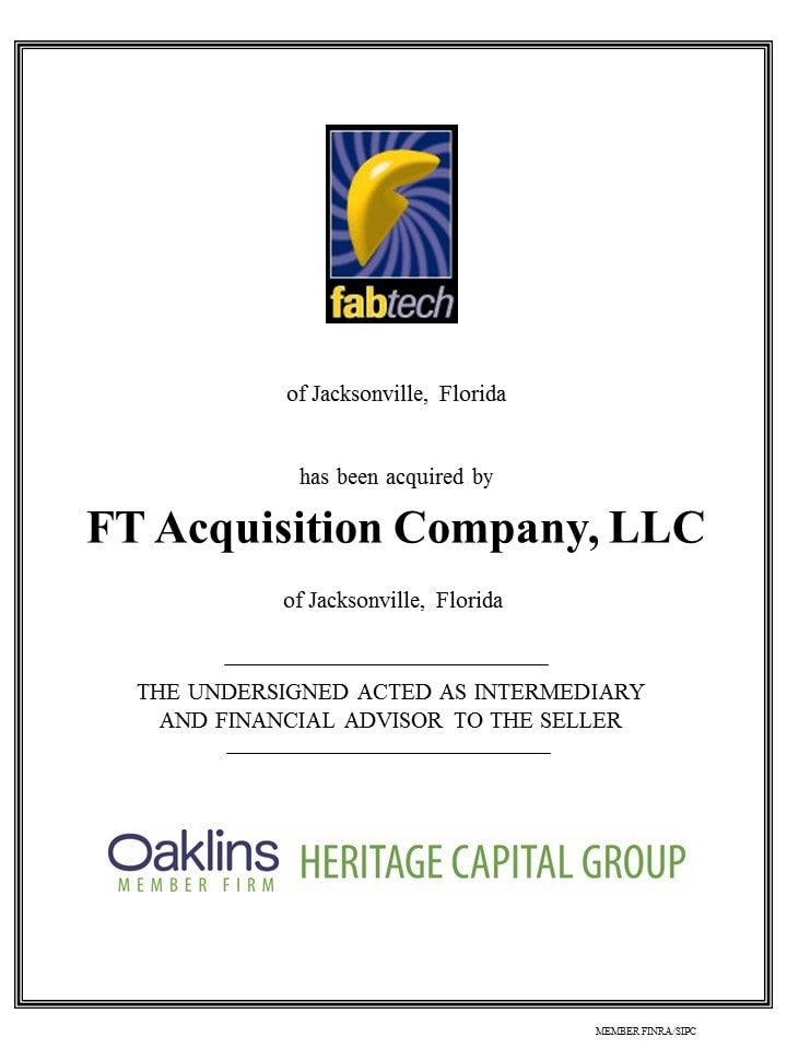 Successful Sale of Fab-Tech Supply, Inc. to FT Acquisition Company, LLC ...